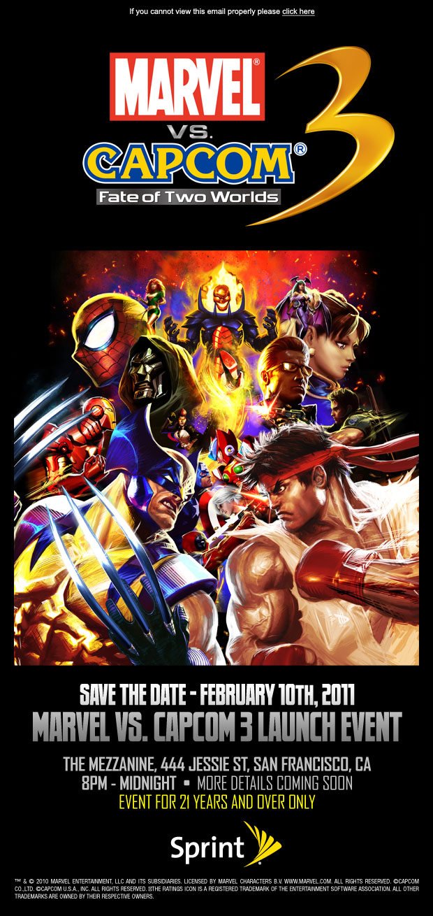 Marvel vs. Capcom 3 launch event flyer