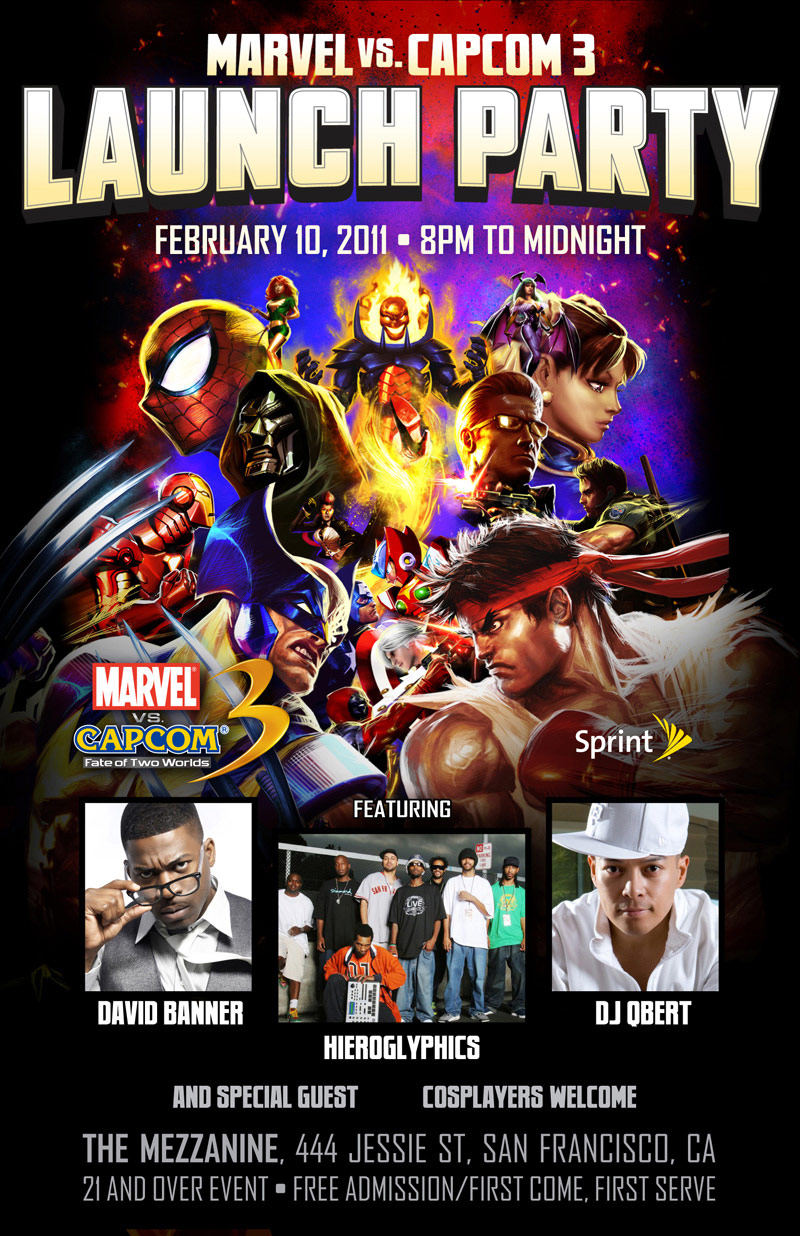 Flyer for the Marvel vs. Capcom 3 launch event in San Francisco