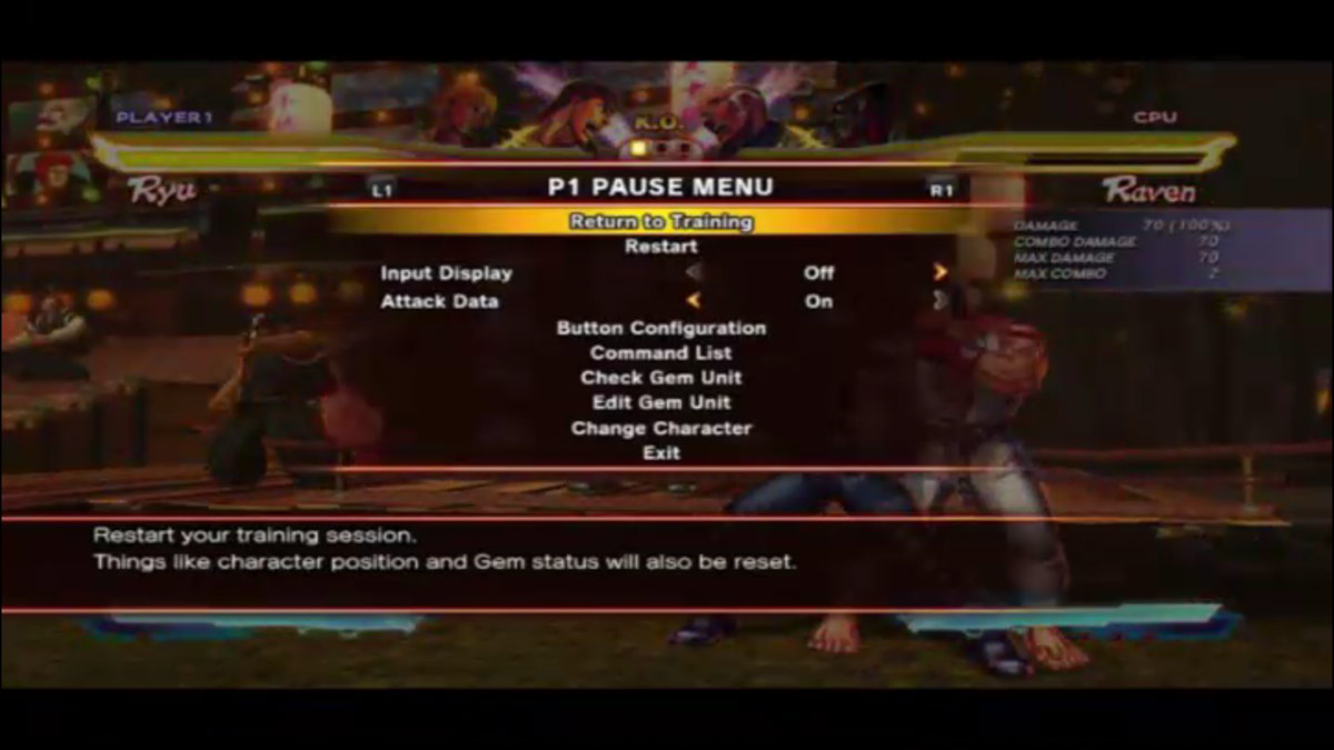 Training mode options in Street Fighter X Tekken