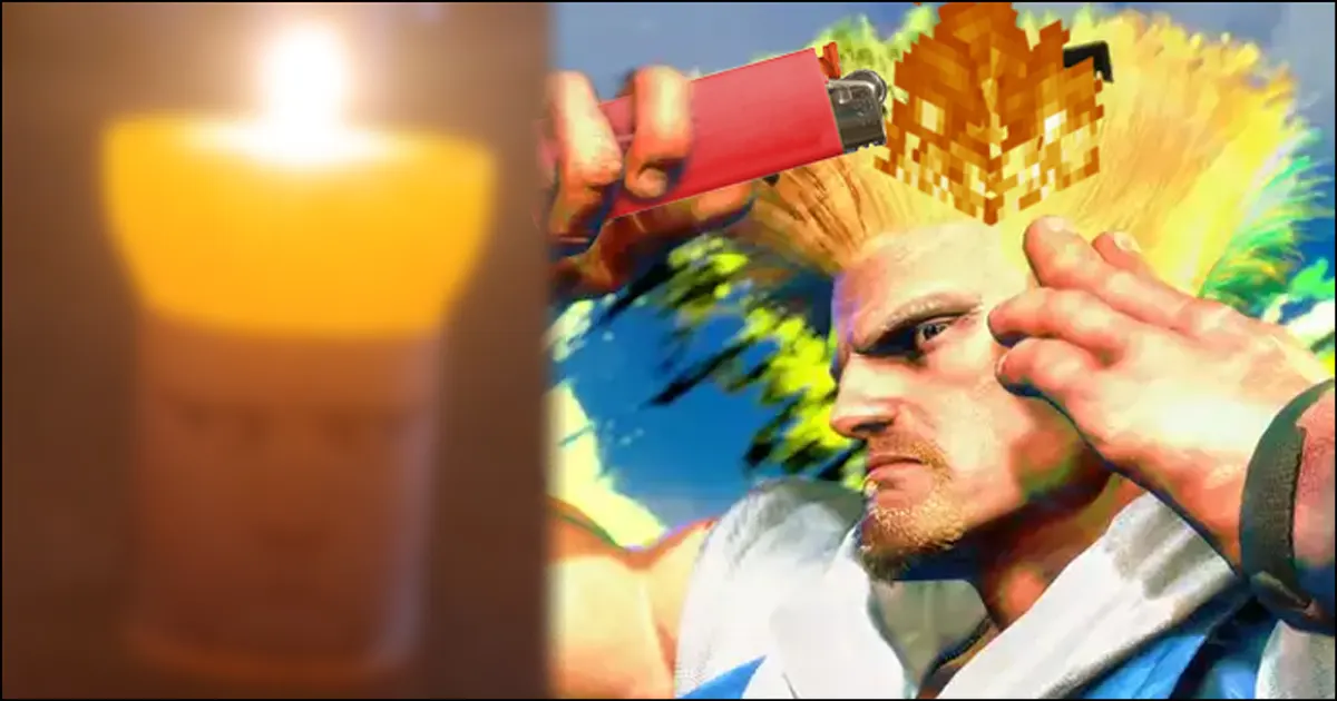 Seeing Guile turned into a candle with the Street Fighter's flat top ...